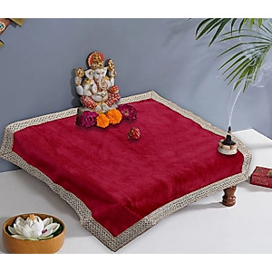 Indian Consigners Small Solid Color Velvet Cloth for Multipurpose Use (Red)