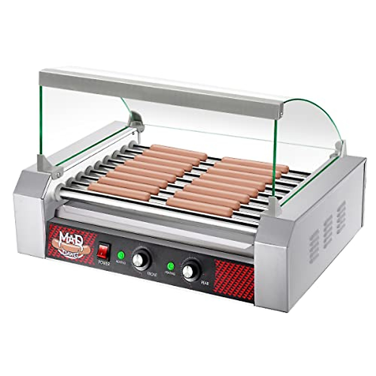 Great Northern Popcorn 9 Roller Hot Dog Machine with Tempered Glass Cover – Countertop Hot Dog Roller Makes Up to 24 Hotdogs, Brats, or Sausages