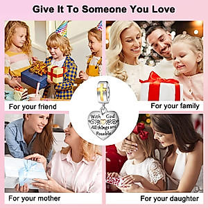 GOINEVA Cross Charm with God All Things are Possible Charm 925 Sterling Silver Charm Fits Women's Charm Bracelet & Necklace Valentine's Day Mother's Day Jewelry Gifts for Women
