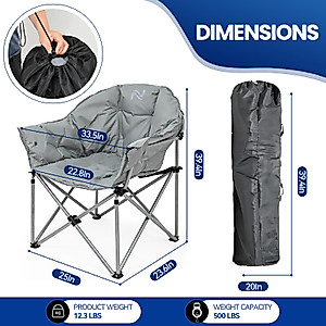 LILYPELLE Oversized Heated Camping Chair, Patio Lounge Chairs with 3 Heat Levels, Portable Folding Heated Chair Round Moon Saucer Folding Lawn Chair Outdoor Chair for Camping, Lounge Patio