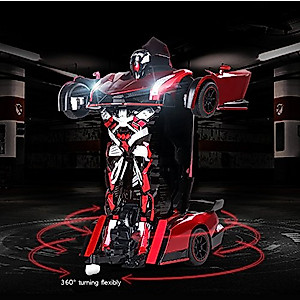 SainSmart Jr. Remote Control Car, Transform Robot RC Cars for Kids Toys, 1:14 Scale Car with One-Button Deformation, 360°Drifting, and Realistic Engine Sound, Gifts for Boys Girls Aged 8+, Red
