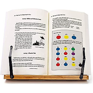 wishacc Bamboo Book Stand Reading Rest Holder Cookbook Cook Stand/Foldable Tablet PC Textbook/Music Document Stand/Desk Bookrest with Retro Hollow Elegant Pattern