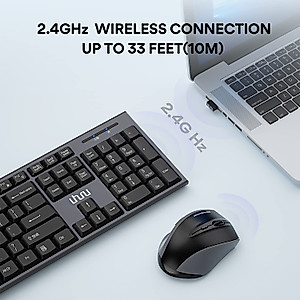 Wireless Keyboard and Mouse, UHURU Full-Size Wireless Mouse and Keyboard Combo with Mouse Pad, 2.4GHz USB Wireless Keyboard for Laptop, Computer, PC, Compatible with Mac, Windows XP/7/8/10