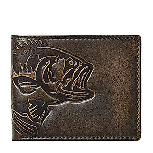 HoJ Co. BASS FISH Bifold Wallet for Men | Extra Capacity Two ID Windows | Full Grain Leather With Hand Burnished Finish | Multi Card Capacity | Outdoor Sportsman Men's Wallet