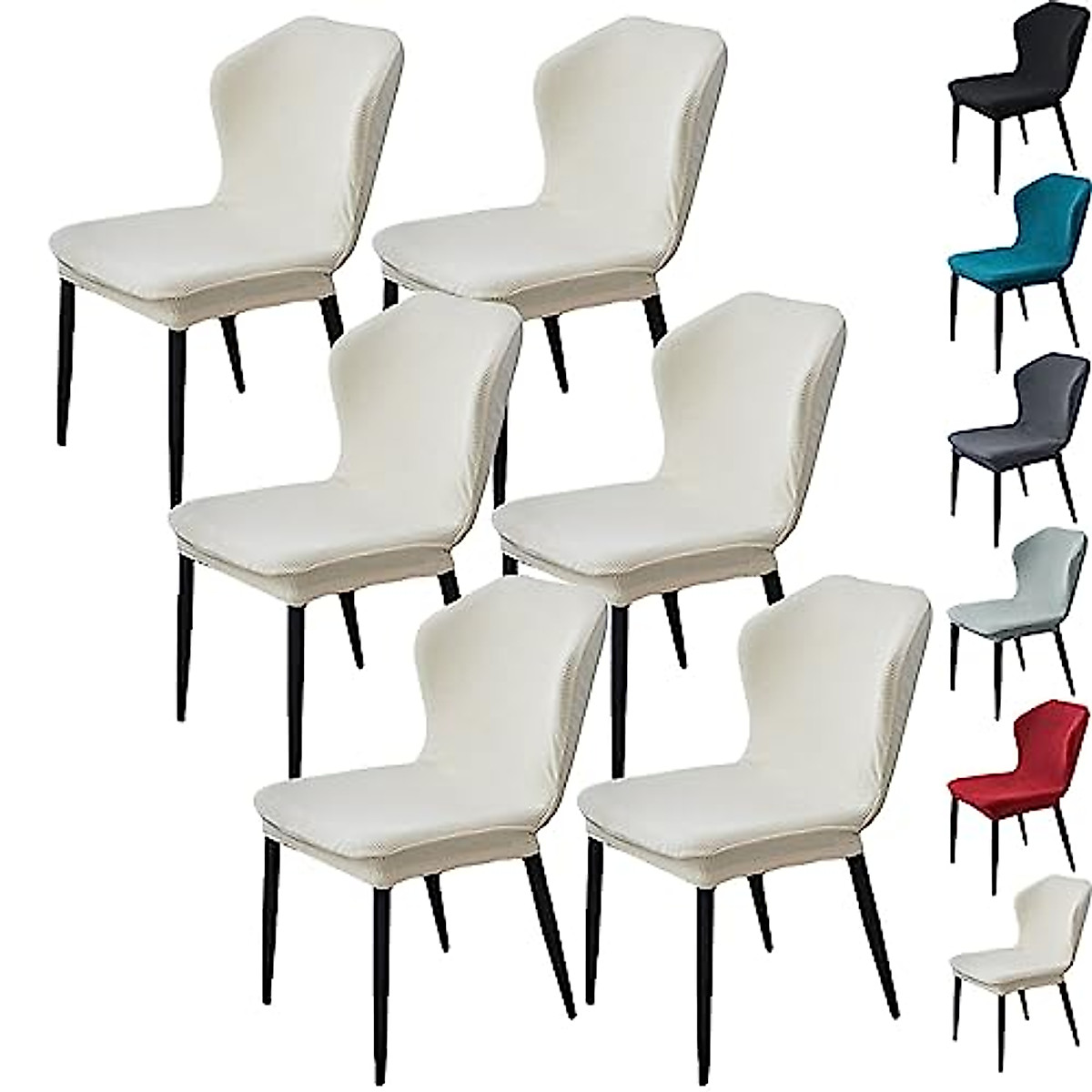 KCCRHIN Checkered Pattern Chair Cover Set of 1/2/4/6 Shell Chair Cover Elastic Thickened Seat Cover Modern Jacquard Chair Cover Curved Back Chair Slipcover for Dining Room Bar,White 6pcs