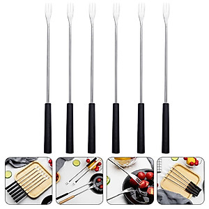 Hemoton Stainless Steel Fondue Forks: Kabob Skewer BBQ Forks Roasting Sticks Cheese Fondue Forks For Sausage Hot Dog Campfire Camping Stove Grill Black 6Pcs