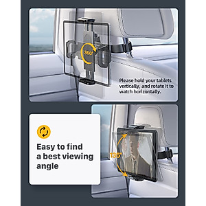 LISEN Car Headrest Tablet Mount, 360 Rotatable, Easy Installation, 2X Stable Car Bracket, Compatible with 4.7-11" Devices