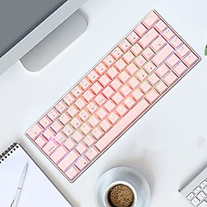 Heayzoki 82 Key Gaming Keyboard, RGB Backlight Mechanical Keyboard 2.4G/Bluetooth 3.0/5.0/Type-C Ergonomic Pink Gaming Keyboard for Office Home(Black Shaft)