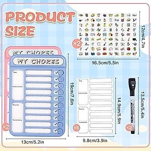 2 Pcs Dry Erase Chore Chart ADHD Tools for Kids Reusable to Do List Checklist Board with 6 Double Sided Erasable Detachable Cardstock RV Daily Routine Schedule Board for Home Desk (Blue, Pink)