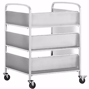 VEVOR Book Cart, Library Cart 6-Shelf, Rolling Library Book Cart Double Sided W-Shaped Sloped Shelves with 4-Inch Lockable Wheels, for Home Shelves Office and School Book Truck in White