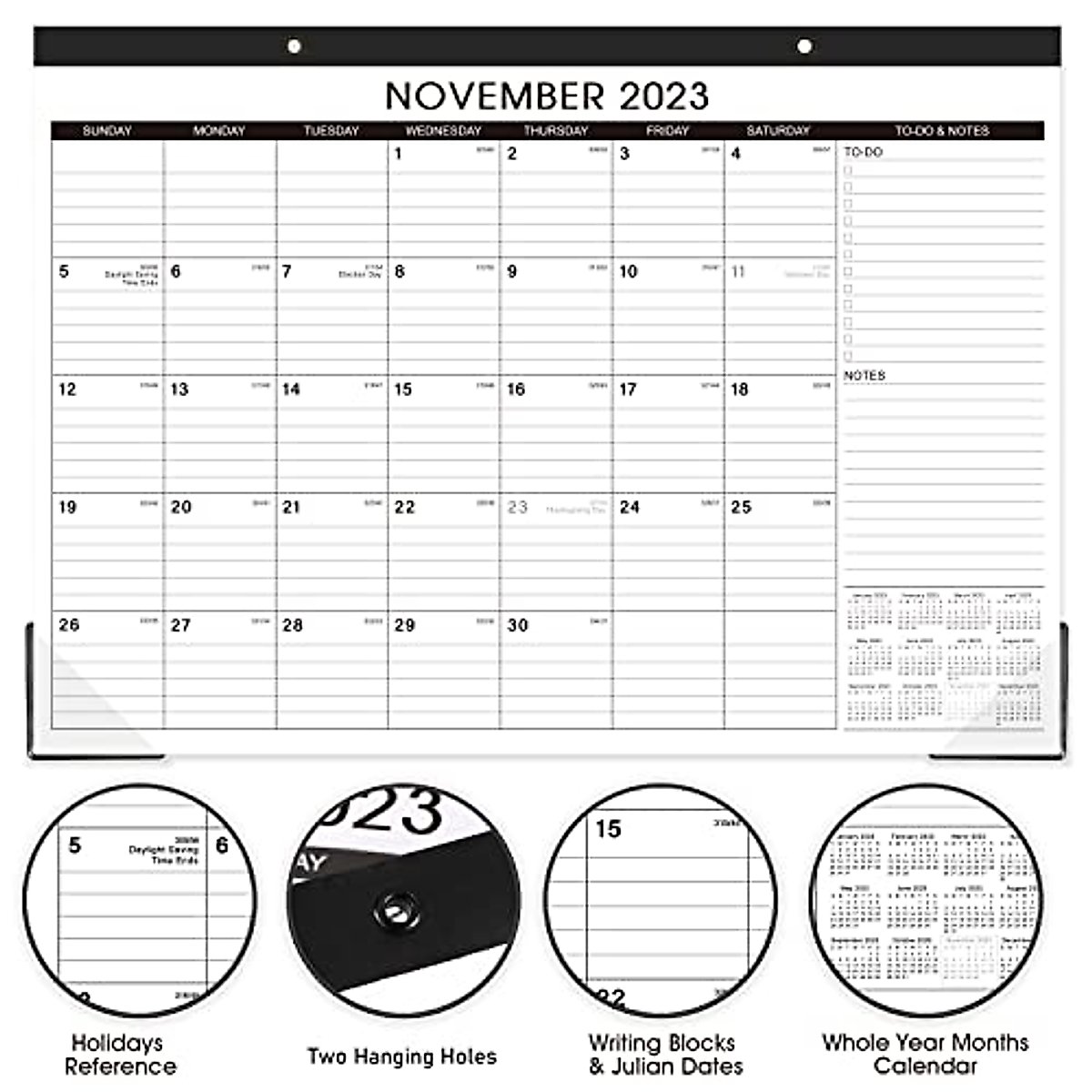 Desk Calendar 2023-2024 - Large Desk Calendar 2023-2024, Jan 2023 - Jun 2024, 17" x 12", Large Ruled Blocks, Desk Calendar with Tear Off Design, 2 Corner Protectors & 2 Hanging Hooks
