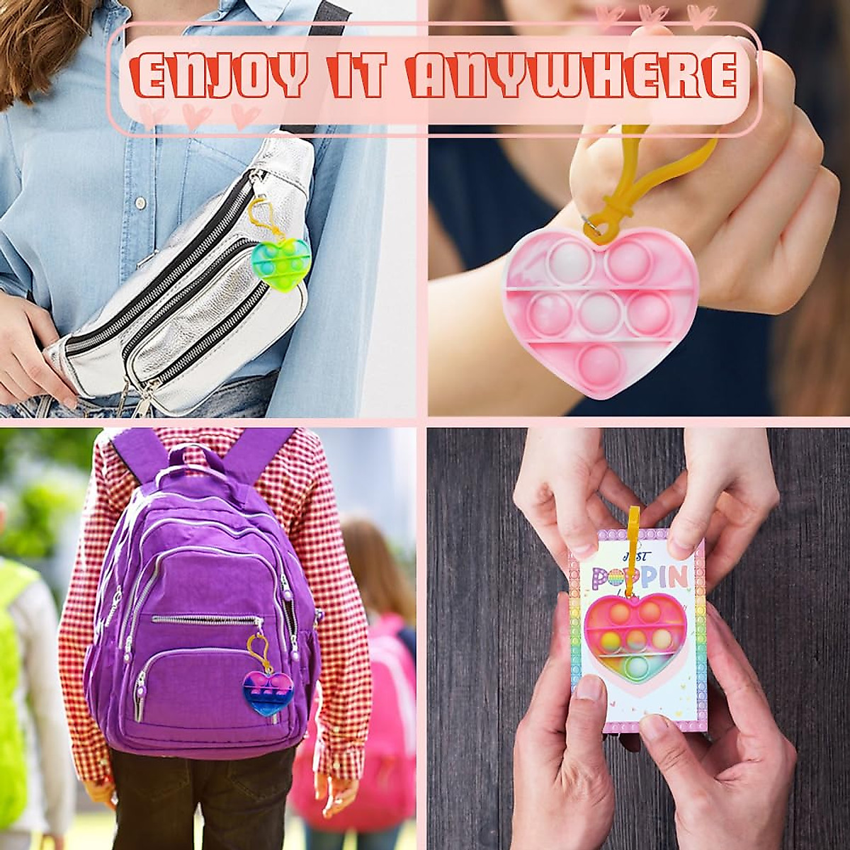 WODMAZ Valentines Day Gifts for Kids, 28 Pack Valentines Day Cards with Heart Pop Fidget Toys for Valentine Party Favors, Valentine Classroom Exchange Prize Supplies, Valentine's Greeting Cards