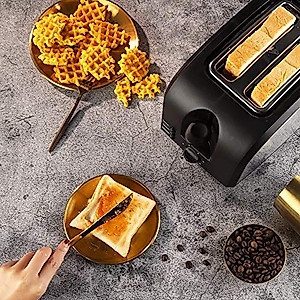 2 Slice Toaster CUSINAID Black Wide Slot Toaster 2 Slice Best Rated Prime with Pop Up Reheat Defrost Functions, 6-Shade Control, Removable Crumb Tray