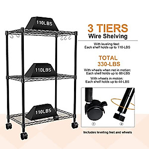 Storage Shelves, 3 Tier Shelf Adjustable Wire Shelving Unit, Sturdy Steel Metal Shelves Heavy Duty Shelving Rolling Cart with Casters for Garage, Kitchen, Living Room, Bathroom, 23.6L X 13.8W X 35.4H