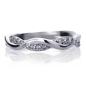 14K White Gold Wedding Ring CZ Pave Twisted Wedding Band (Size 5 to 9) Size 7