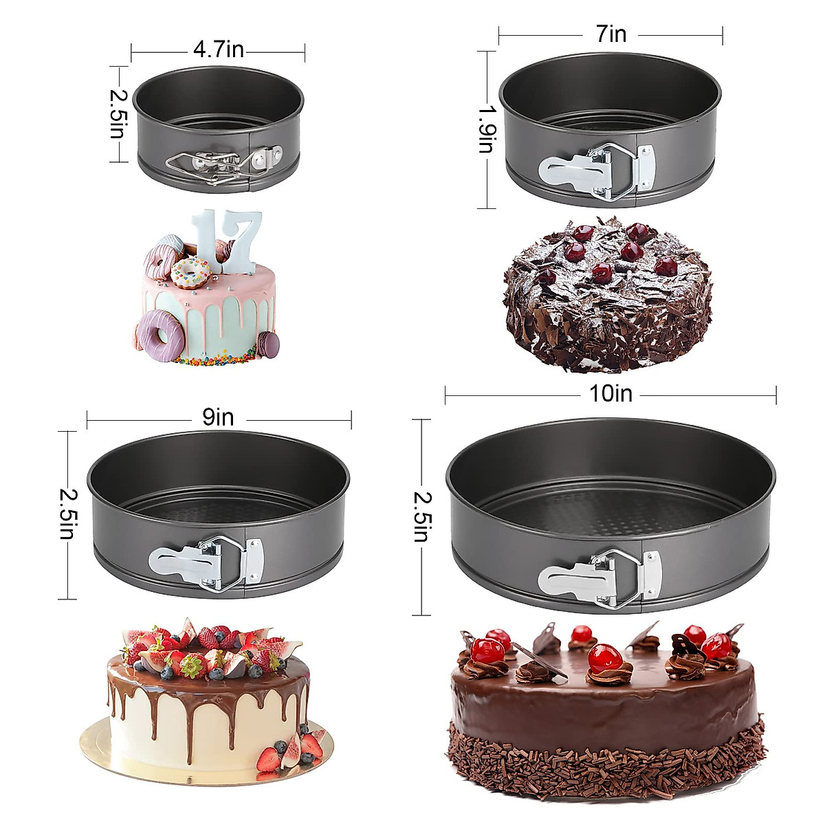DAPIPIK Springform Pan set, 4/7/9/10 Inch Set of 4 Round Baking Pans,Cake Molds for Baking, Leakproof Bakeware Set with Removable Bottom