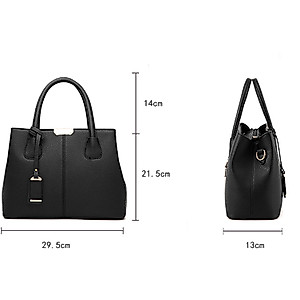 Covelin Women's Top-handle Cross Body Handbag Middle Size Purse Durable Leather Tote Bag Black