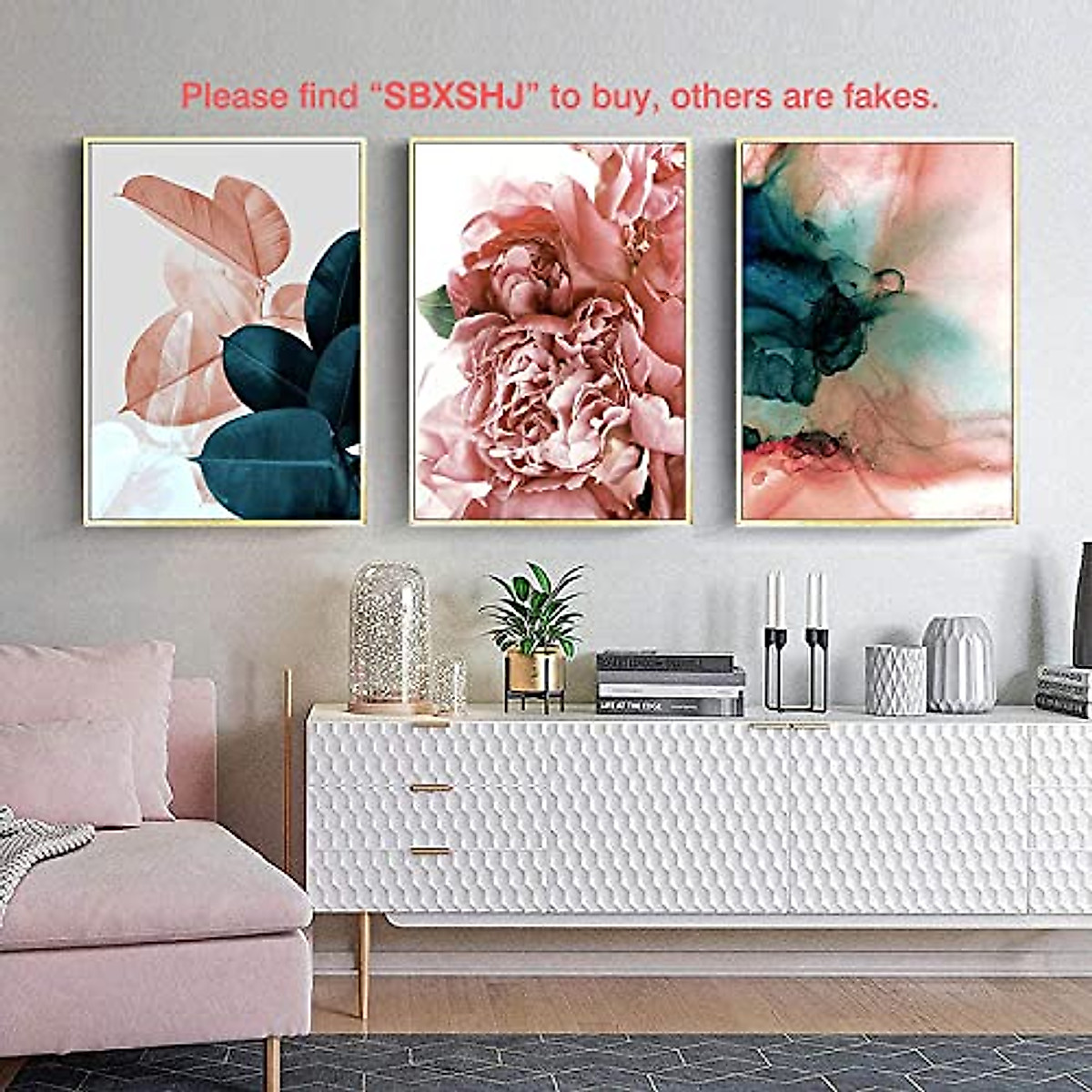 Vlejoy Pink Flower Canvas Wall Art Pink and Green flower Wall Art Nordic Flower Painting for Living Room Pink Flower Pictures Wall Decor Pink Flower Poster Prints for Bedroom Decor 16x24inx3 No Frame