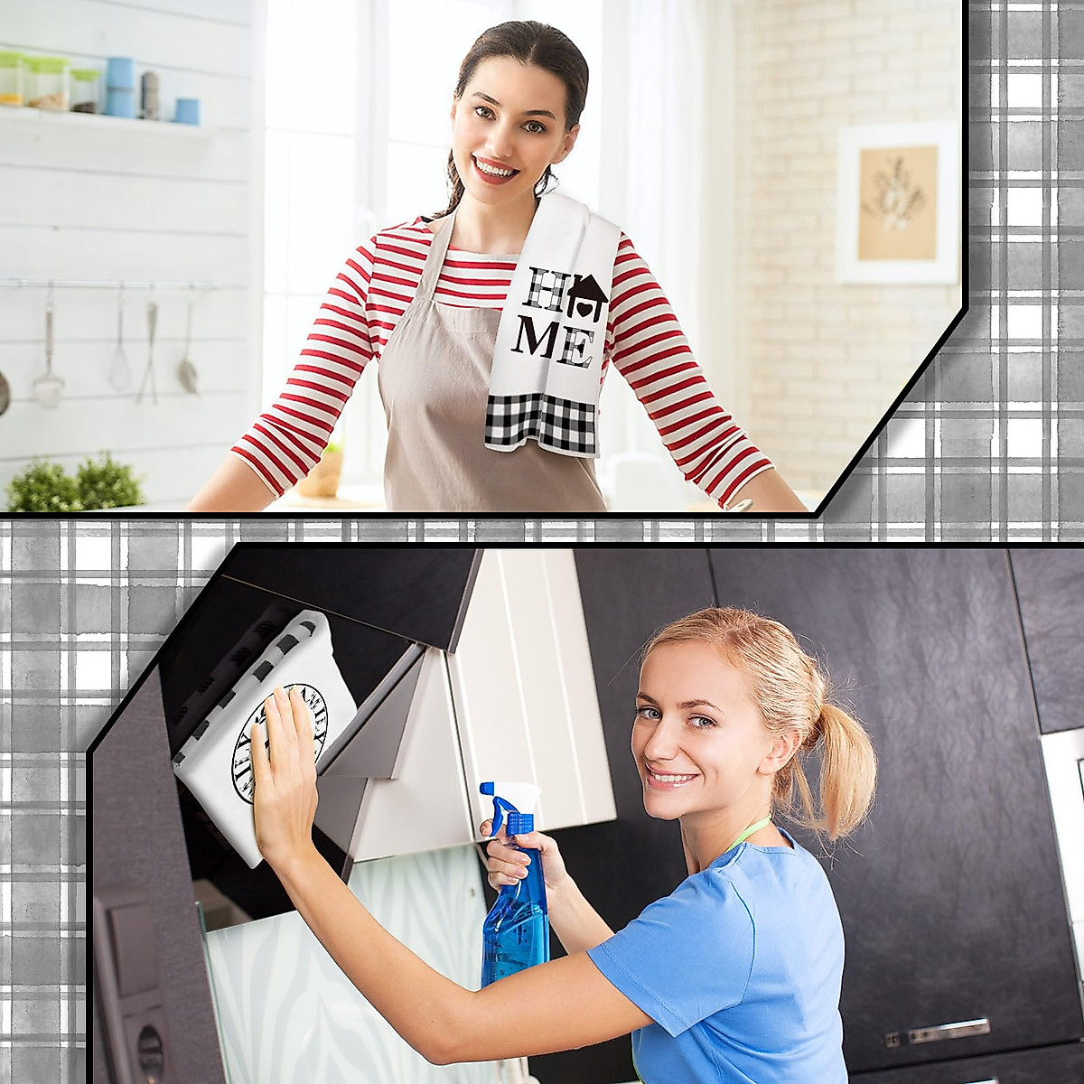 4 Pieces Buffalo Plaid Kitchen Towels Black White Plaid Towels Home Family Love Hand Towels Set Farmhouse Fast Drying Decorative Towels for Cooking