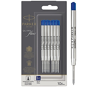 Parker Ballpoint Pen Refills, Medium Point, Blue QUINKflow Ink, 10 Count, Authentic Ink Refills Compatible with Parker Ballpoint Pens