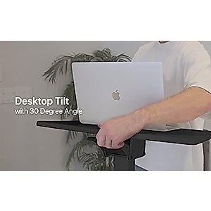 OCOMMO Mobile Podium - Pneumatic Standing Desk with 30 Degree Tilting Top, Adjustable Podium Stand, Lectern Portable with Wheels, Perfect for Lectures, Meetings, and Computer Use, Black
