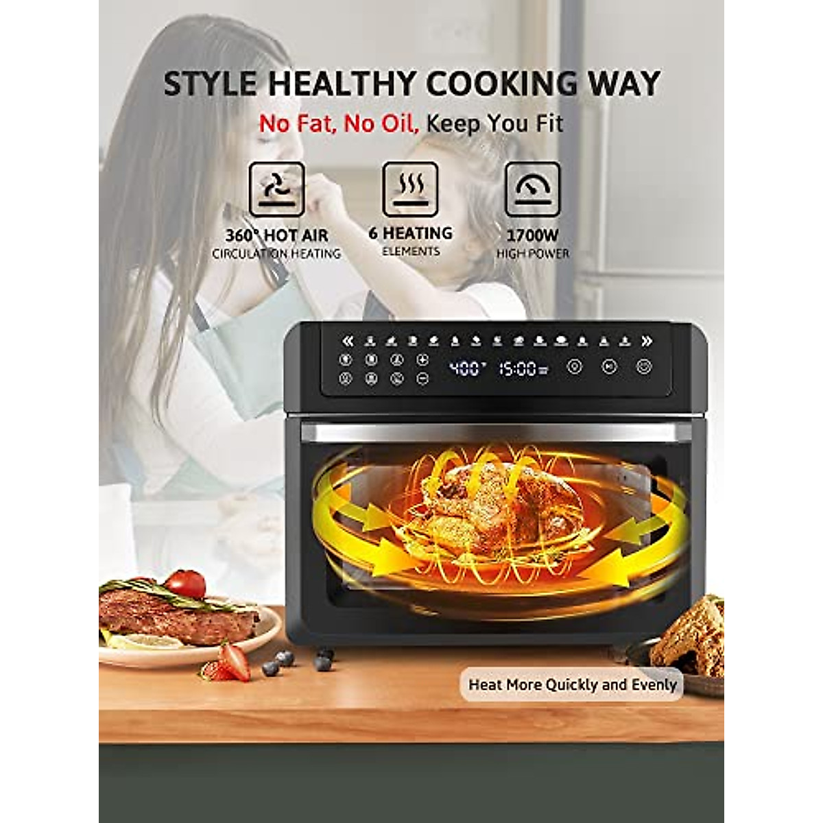 Gevi Air Fryer Toaster Oven Combo, Large Digital LED Screen Convection Oven with Rotisserie and Dehydrator, Extra Large Capacity Countertop Oven with Online Recipes