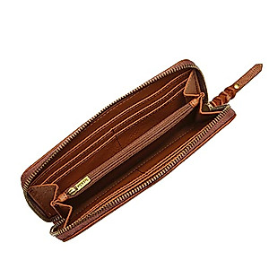 Fossil Women's Tara Leather Crossbody Purse Handbag, Brown + Fossil Women's Tara Leather Zip Around Clutch Wallet, Brandy