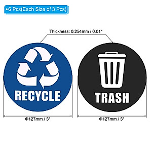 PATIKIL Recycle Sticker Bin Labels, 6 Pack Recycle and Trash Logo Stickers Combo Self-Adhesive Metal or Plastic Garbage Can Label Stickers for Home Kitchen Office, White, 5"