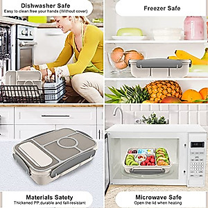 Demiue Lunch Box for Adults/Kids/Toddler,5 Compartments Bento Lunch Containers with Sauce Vontainers,Microwave & Dishwasher & Freezer Safe,BPA Free(White)