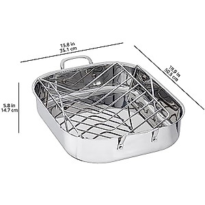 Amazon Basics Stainless Steel Rectangular Roasting Pan with Rack, 16-Inch