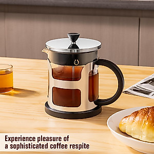 COPOTEA French Press Coffee Maker 34 Oz/1 Liter, Portable Glass Stainless Steel Coffee Press, Cold Brew Coffee Pot, Travel Coffee Presses Dishwasher Safe