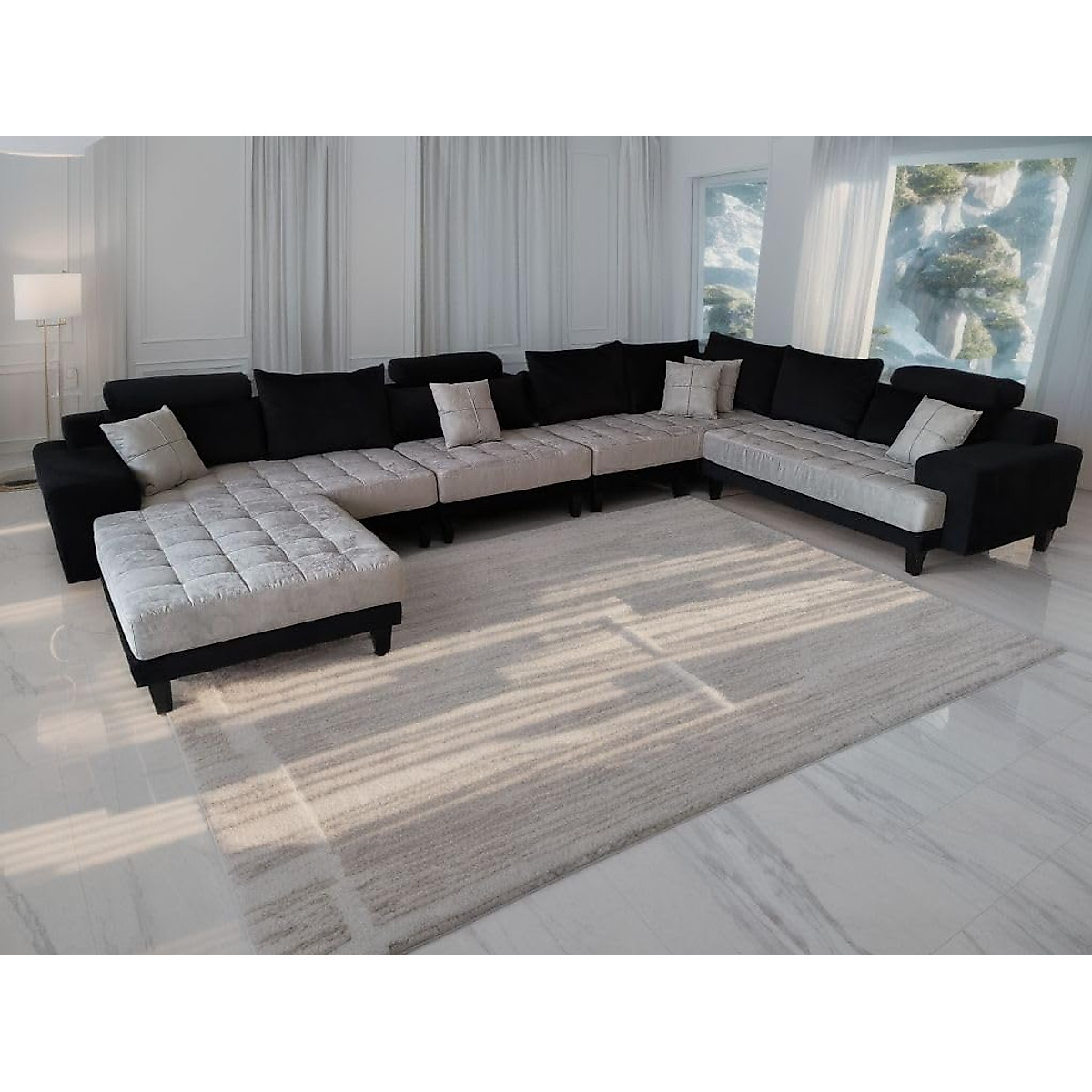 Stendmar L Shape U Shape Reversible Modern Microfiber Fabric Sectional Couch Sofa Set S150D (S150DBK-Black, 142-182" L x 110-150" D x 35" H)