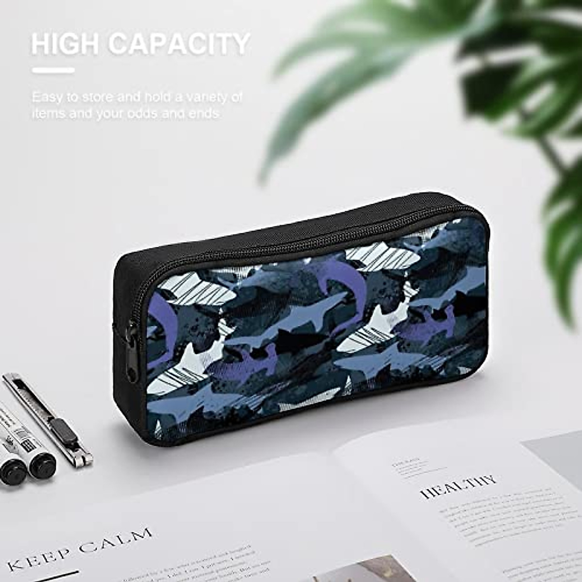 Sea Camouflage Sharks Pencil Case Stationery Pen Pouch Portable Makeup Storage Bag Organizer Gift