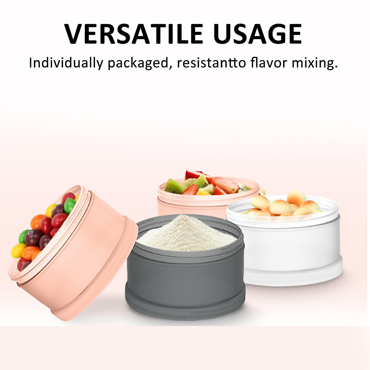 2 Pcs Protein Powder Container, 4 Stackable Leakproof Protein Powder Dispenser, Portable Keychain Protein Powder Container for Workout, Fitness, Travel (Pink, Blue)