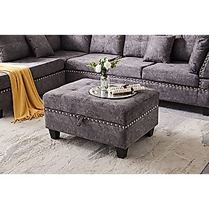 UBGO Living Room Furniture Sets,Modular Sectional Sofa Set,L-Shape Couch Set with Storage Ottoman and Two Small Pillow,Sofas & Couches with Reversible Chaise for Large Space Dorm Apartment-Gray