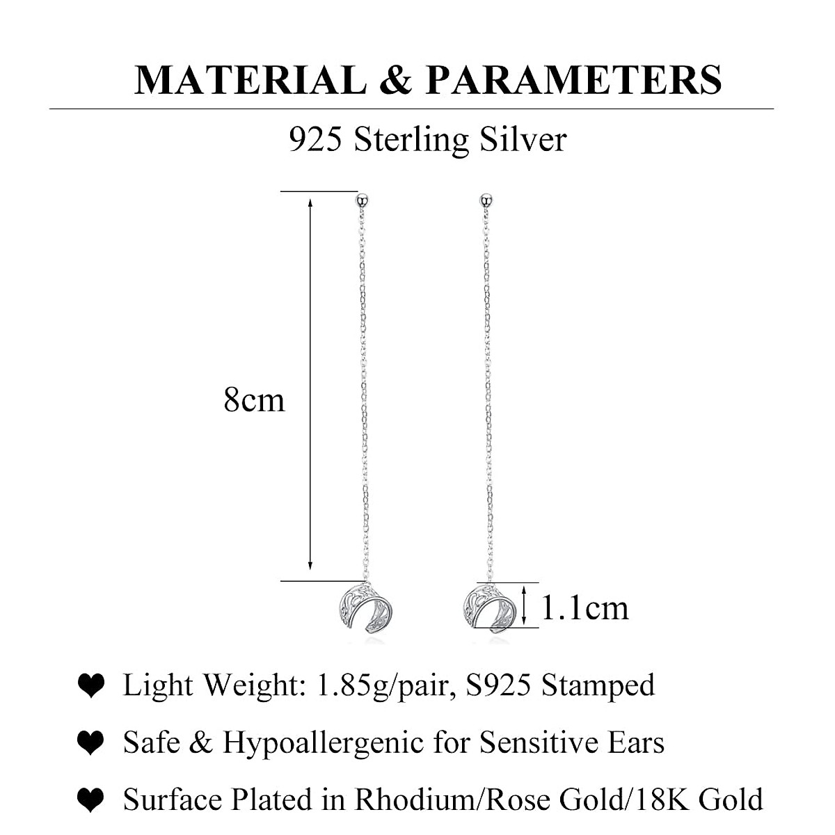 SLUYNZ 925 Sterling Silver Cuff Earrings Chain Studs for Women Cartilage Earrings Crawler Earrings Wrap (Style 2)