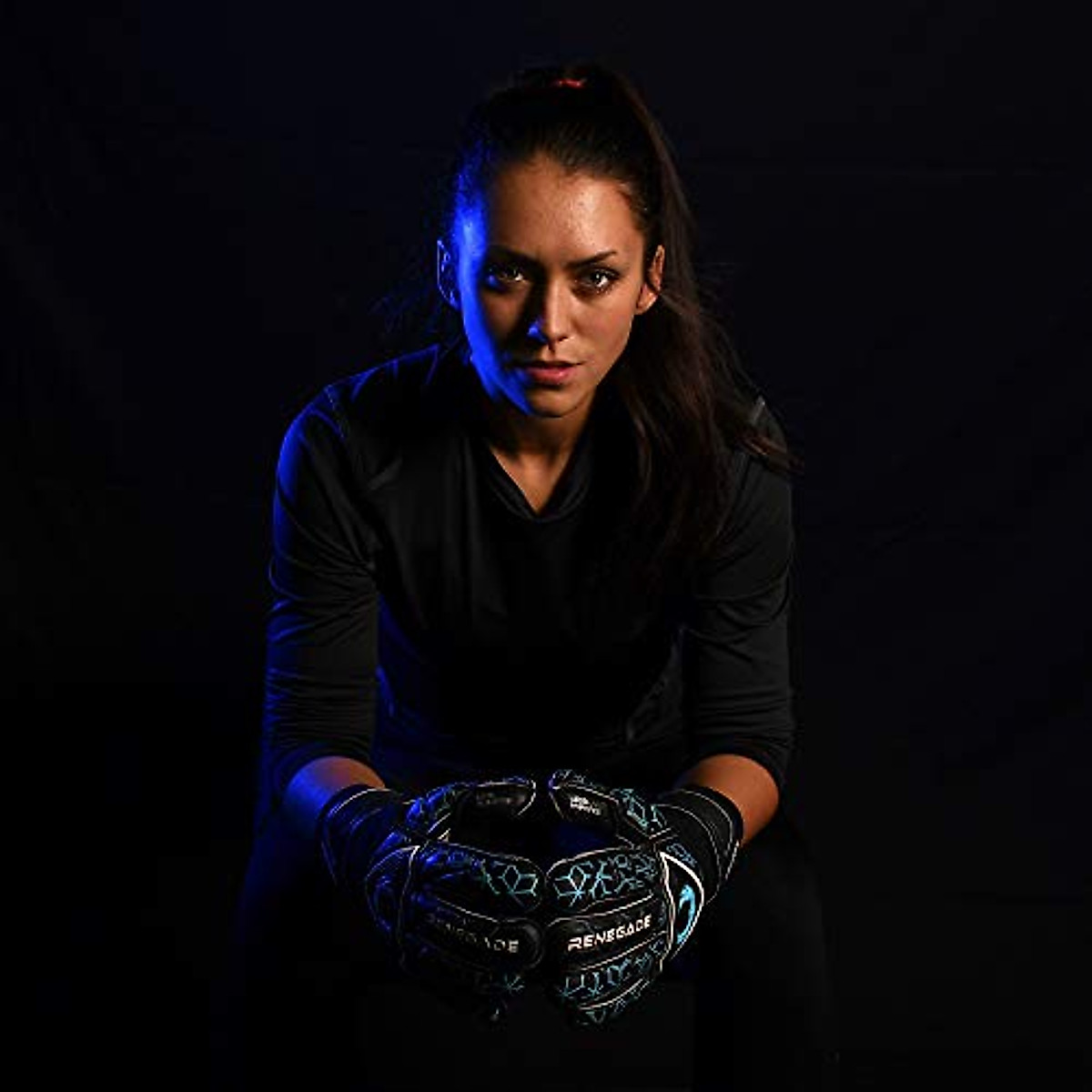 Renegade GK Triton Specter Goalie Gloves with Pro-Tek Fingersaves | 3.5+3mm Super Grip & 4mm Duratek | Black & Blue Soccer Goalkeeper Gloves (Size 5, Kids, Boys, Girls, Roll Cut, Level 2)