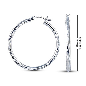 Charmsy 925 Sterling Silver Diamond-Cut Hoop Earrings 2.5mm Tube Medium Large Italian Classic Click-Top for Women 40mm