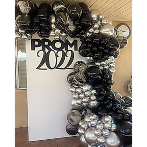ADOINBY Black and Silver Balloon Arch Kit, 140Pcs Different Sizes inch Black Metallic Silver Balloons and Confetti Party Balloon Garland Kit for Birthday, Wedding, Graduation, Anniversary Decorations