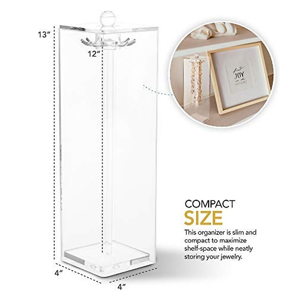 Stock Your Home Long Necklace Holder with 12 Hooks - Acrylic Jewelry Organizer Necklaces Stand and Display Case - Jewelry Box for Chains - Necklace Holder Box for Dressers & Vanity Tables, Clear