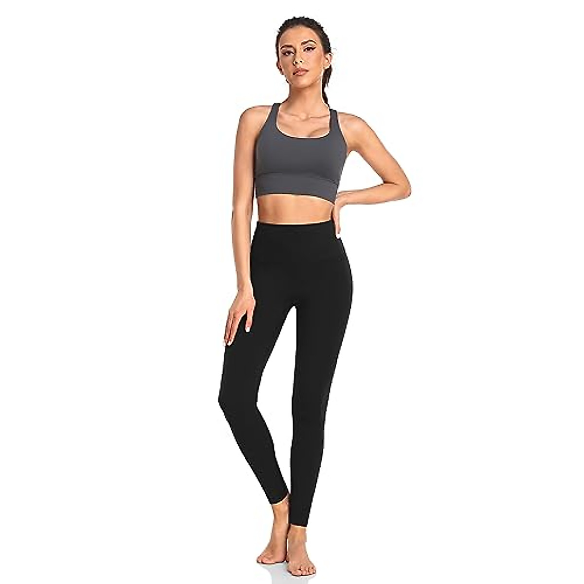 HeyNuts Full Length Leggings for Women with Drawstring, High Waisted Compression Tummy Control Workout Yoga Gym Buttery Soft Pants 28’’ Black M(8/10)
