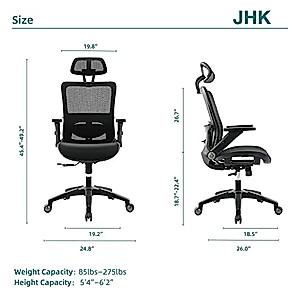Ergonomic Office Chair, High Back Mesh Office Chair with 4D Adjustable Flip-Up Armrest, Swivel Rolling Computer Desk Chair with Lumbar Support and Adjustable Headrest, Tilt Function, Black