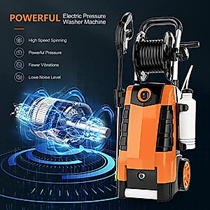 Power Washer,HD3000 Pressure Washer 1800W Electric High Pressure Washer Professional Car Washer Cleaner Machine with Hose Reel,5 Nozzles for Patio Garden Yard Vehicle