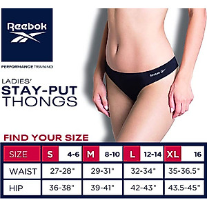 Reebok Women's Thong Underwear - 4 Pack or 8 Pack Breathable Stretch Performance Sexy Seamless Thong Panties for Women (S-XL), Size Medium, Shark Skin/Black-4pk