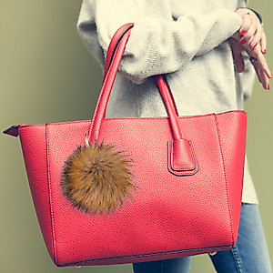 Tatuo 16 Pieces Faux Fur Pom Pom Ball DIY Fur Pom Poms for Hats Shoes Scarves Bag Pompoms Keychain Charms Knitting Hat Accessories (Natural)