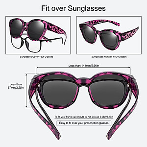 Br’Guras Polarized Oversized Fit over Sunglasses Over Glasses with Cat Eye Frame for Women&Men (Purple leopard, Black)