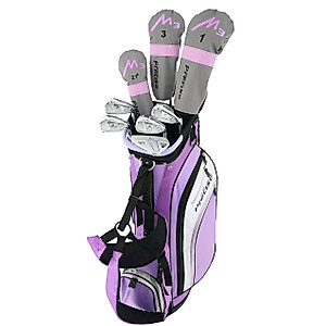 Precise M3 Ladies Womens Complete Golf Clubs Set Includes Driver, Fairway, Hybrid, 7-PW Irons, Putter, Stand Bag, 3 H/C's Purple - Regular, Petite or Tall Size! (Petite Size -1", Right Handed)