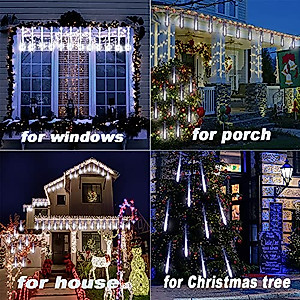 Purtuemy Christmas Lights Outdoor, Meteor Shower Lights 12 inch 8 Tubes LED Snow Falling Lights Icicle Cascading String Lights for Christmas Decoration Tree Garden Wedding Party Holiday, White