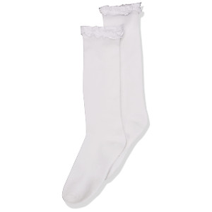 Jefferies Socks Girls' Little Ruffle Knee High, White, Small