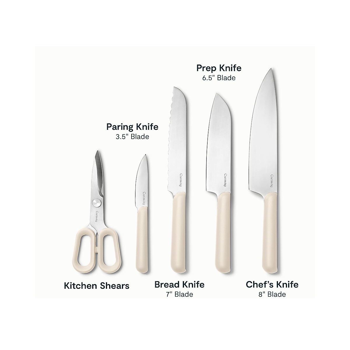 Caraway 14-Piece Kitchen Prep Set - Kitchen Knife Set & Wooden Utensil Set - Made With Premium German Steel Blades & FSC-Certified Birch Wood - Non-Toxic Materials - Includes Organizer - Cream